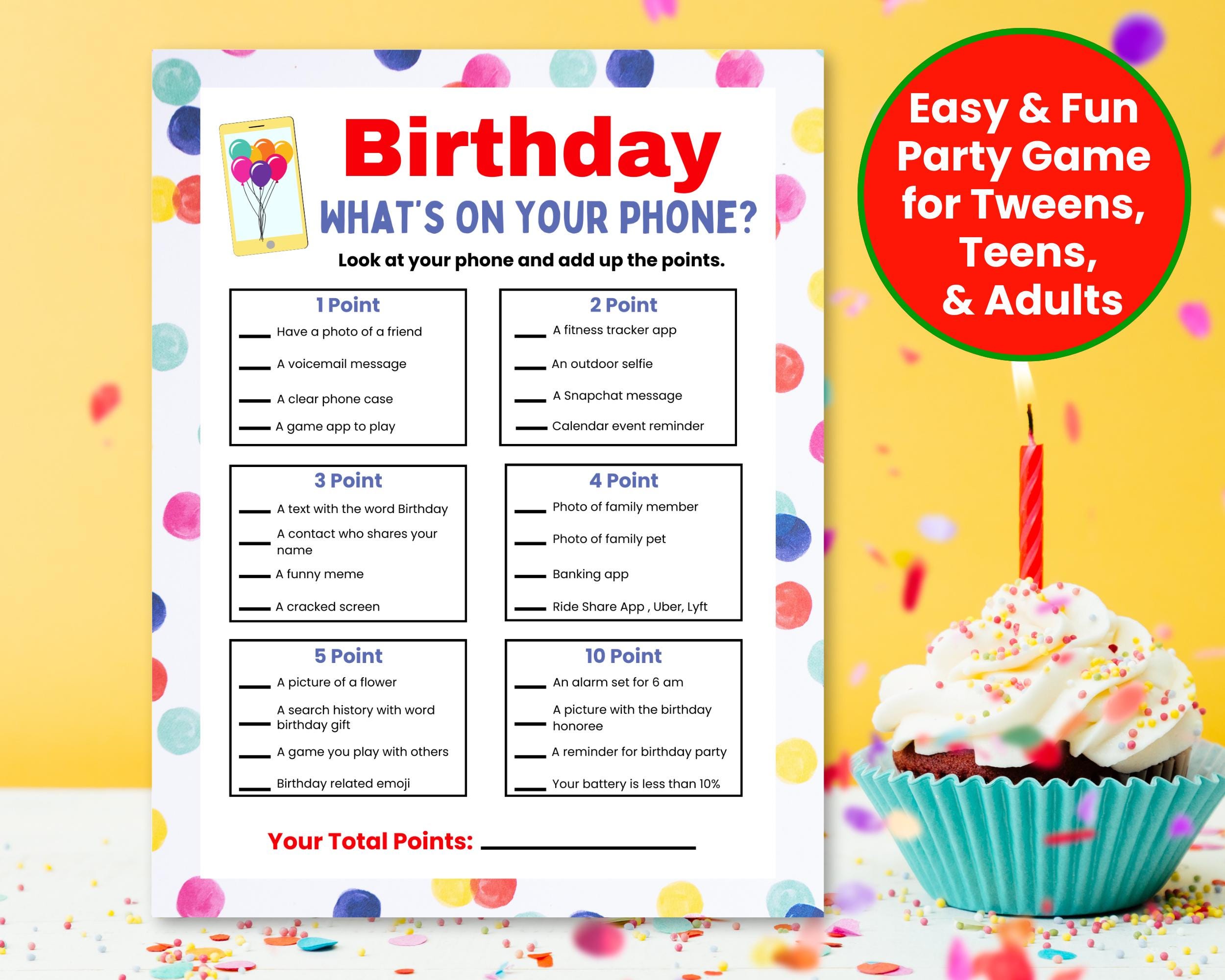 Birthday What's on Your Phone Game, Teen Birthday Game, Tween Birthday ...