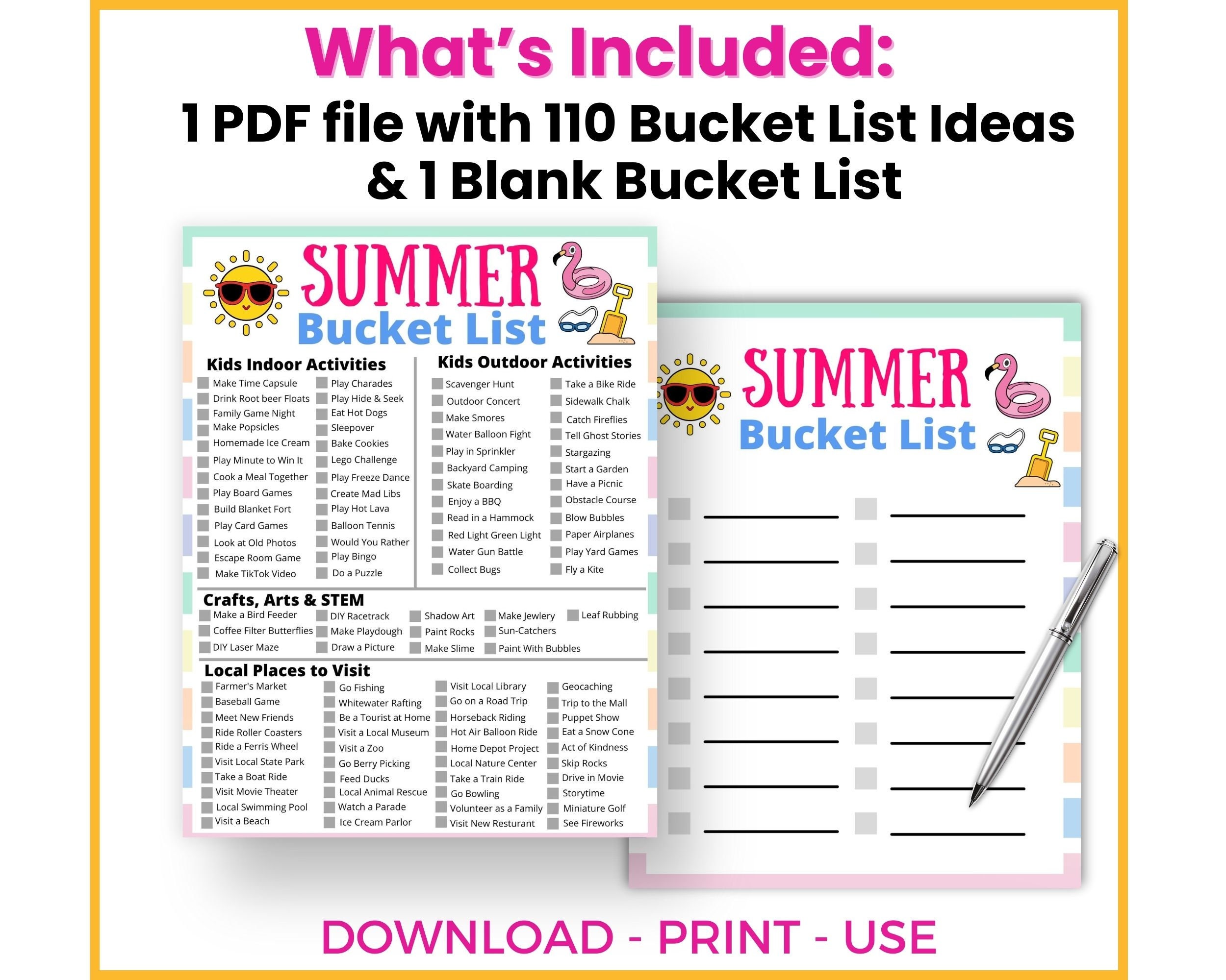 Summer Bucket List Printable, Kids Summer Activities Checklist, Family ...