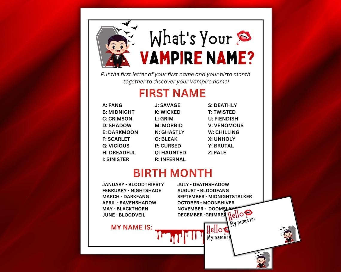 Vampire What's Your Name Game, Halloween Name Game Printable, Teen ...