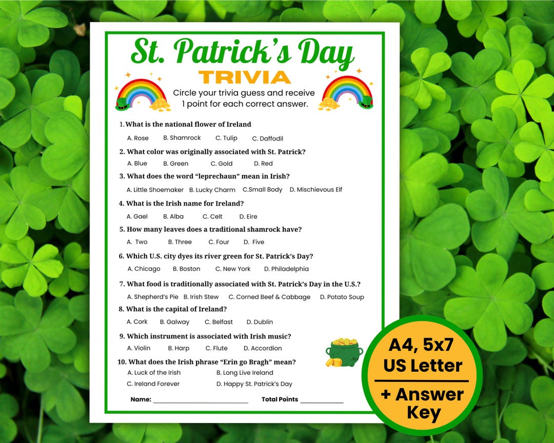 St. Patrick's Day Trivia Game, Fun St. Paddy's Day Trivia Questions ...