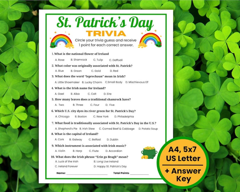 St. Patrick's Day Trivia Game, Fun St. Paddy's Day Trivia Questions ...