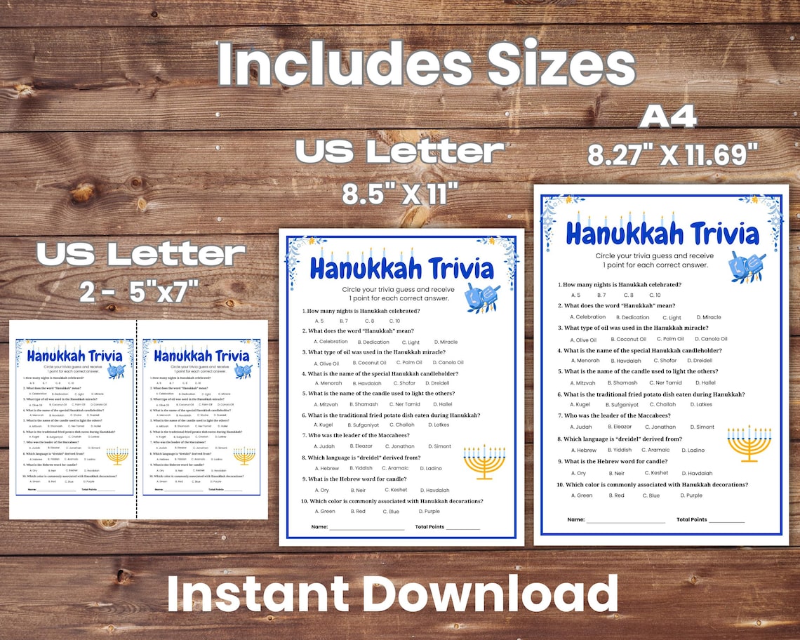 Hanukkah Trivia Game, Festival of Lights Activities, Family Chanukah ...