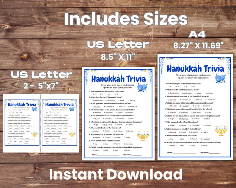 Hanukkah Trivia Game, Festival of Lights Activities, Family Chanukah ...