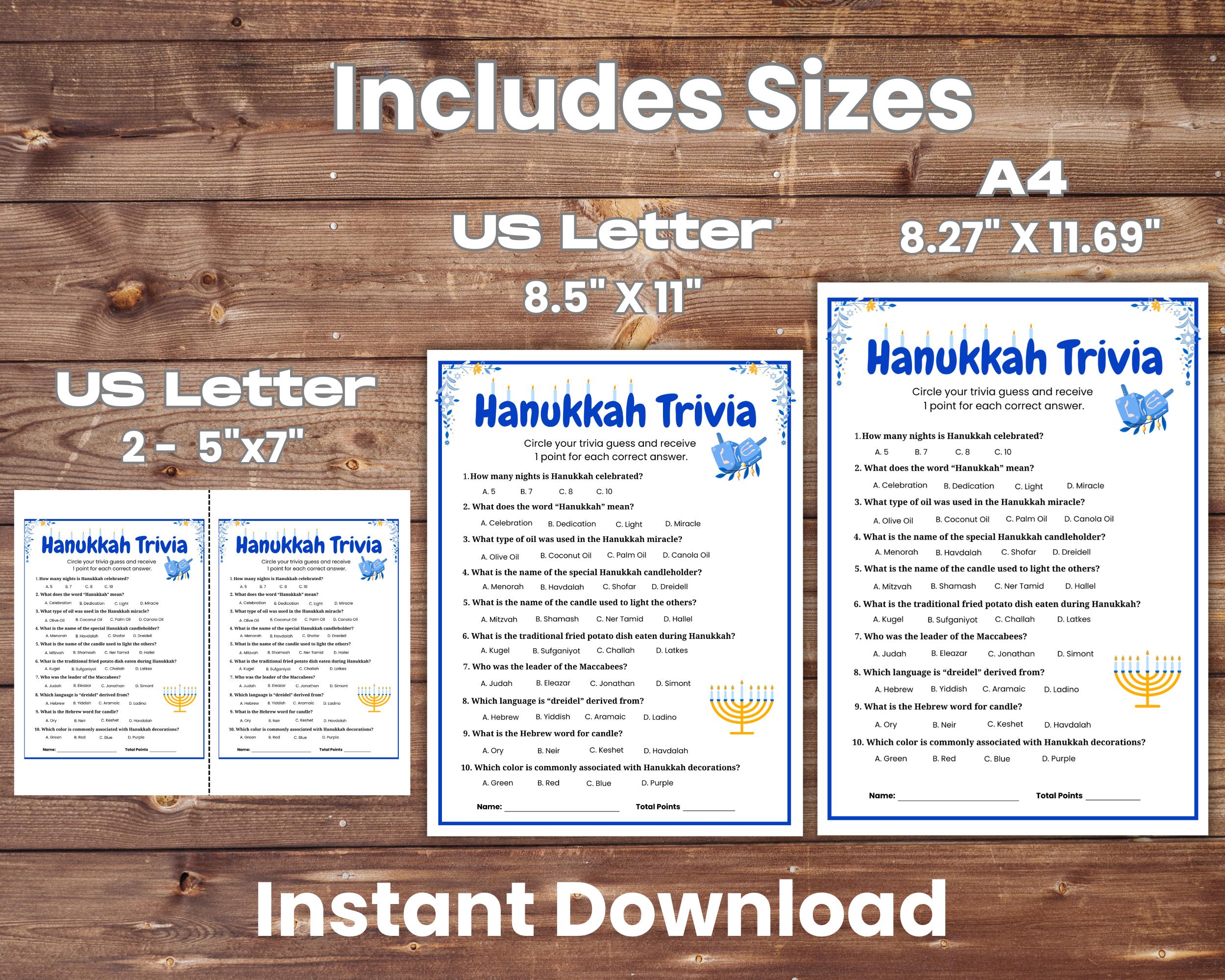Hanukkah Trivia Game, Festival of Lights Activities, Family Chanukah ...