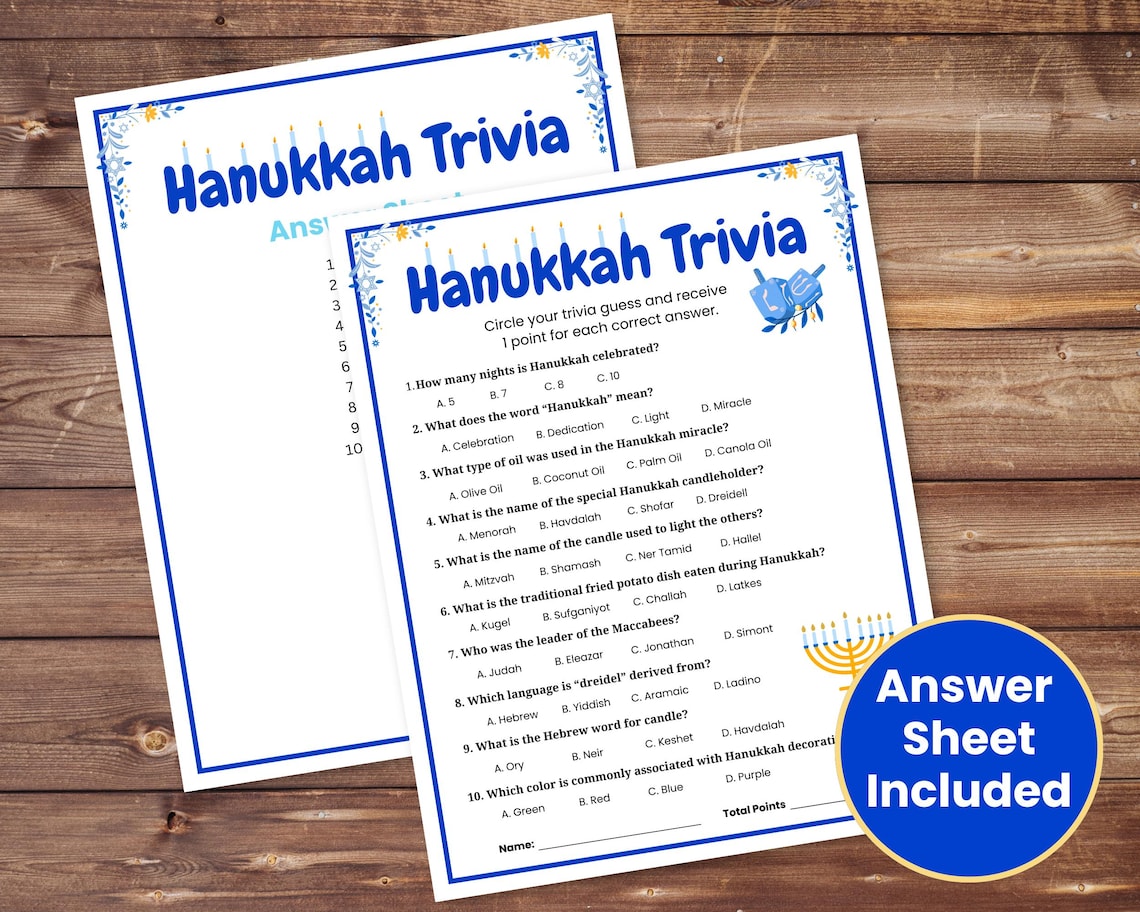 Hanukkah Trivia Game, Festival of Lights Activities, Family Chanukah ...