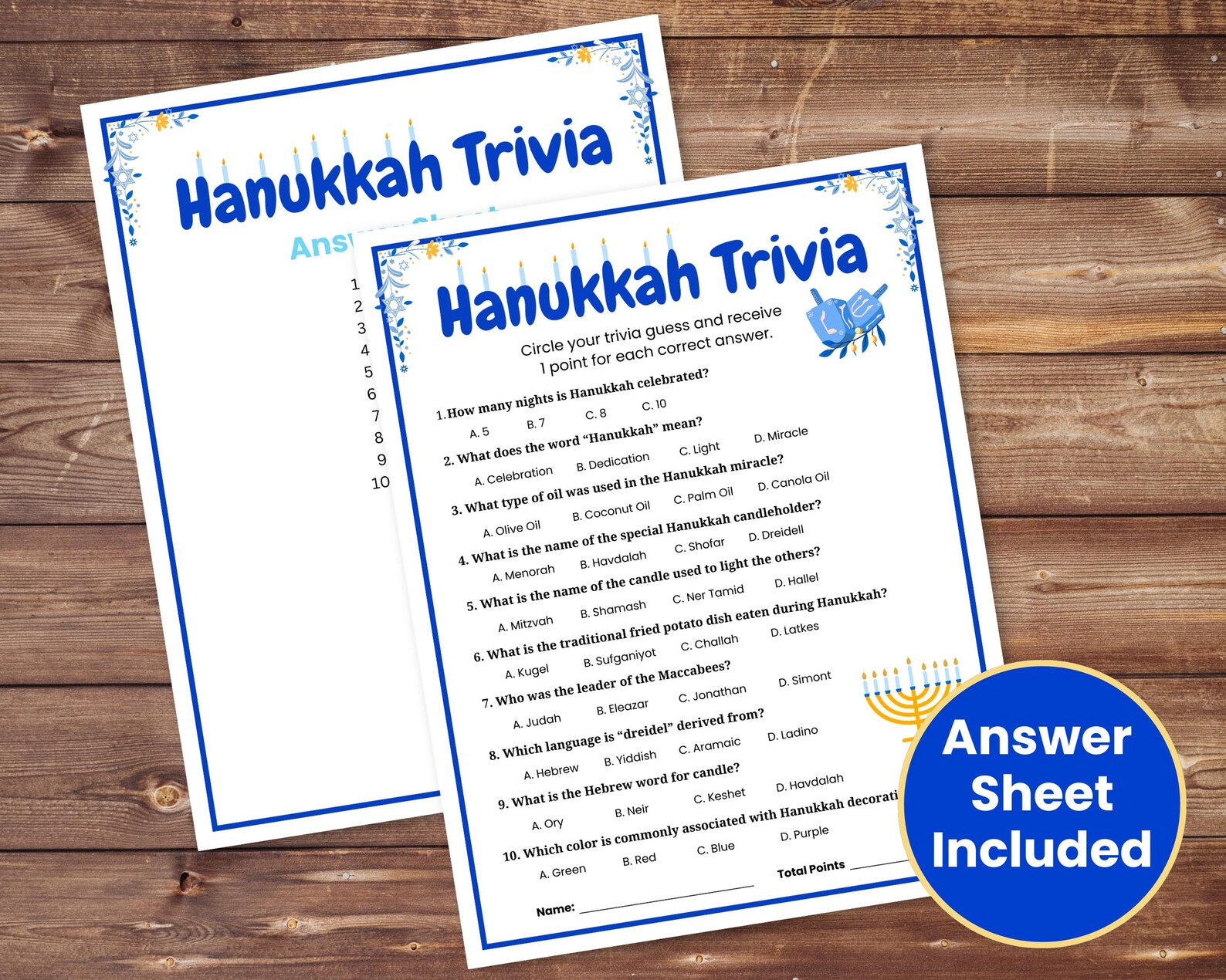 Hanukkah Trivia Game, Festival of Lights Activities, Family Chanukah ...