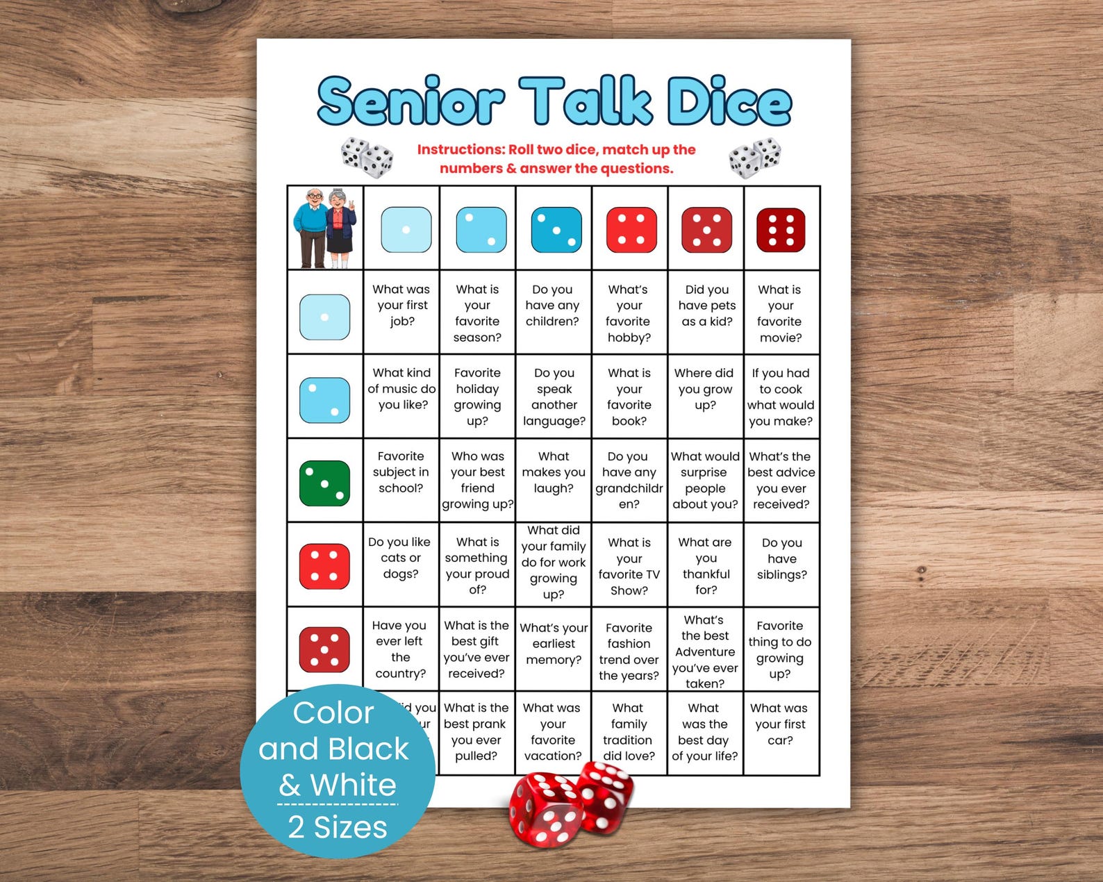 Seniors Table Talk Dice Game, Fun Get to Know You Ice Breaker Game for ...