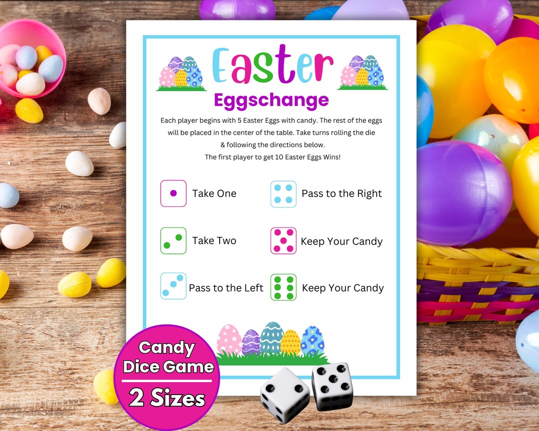 Easter Candy Dice Game for Kids Teens, Dice Game Printable, Easter ...
