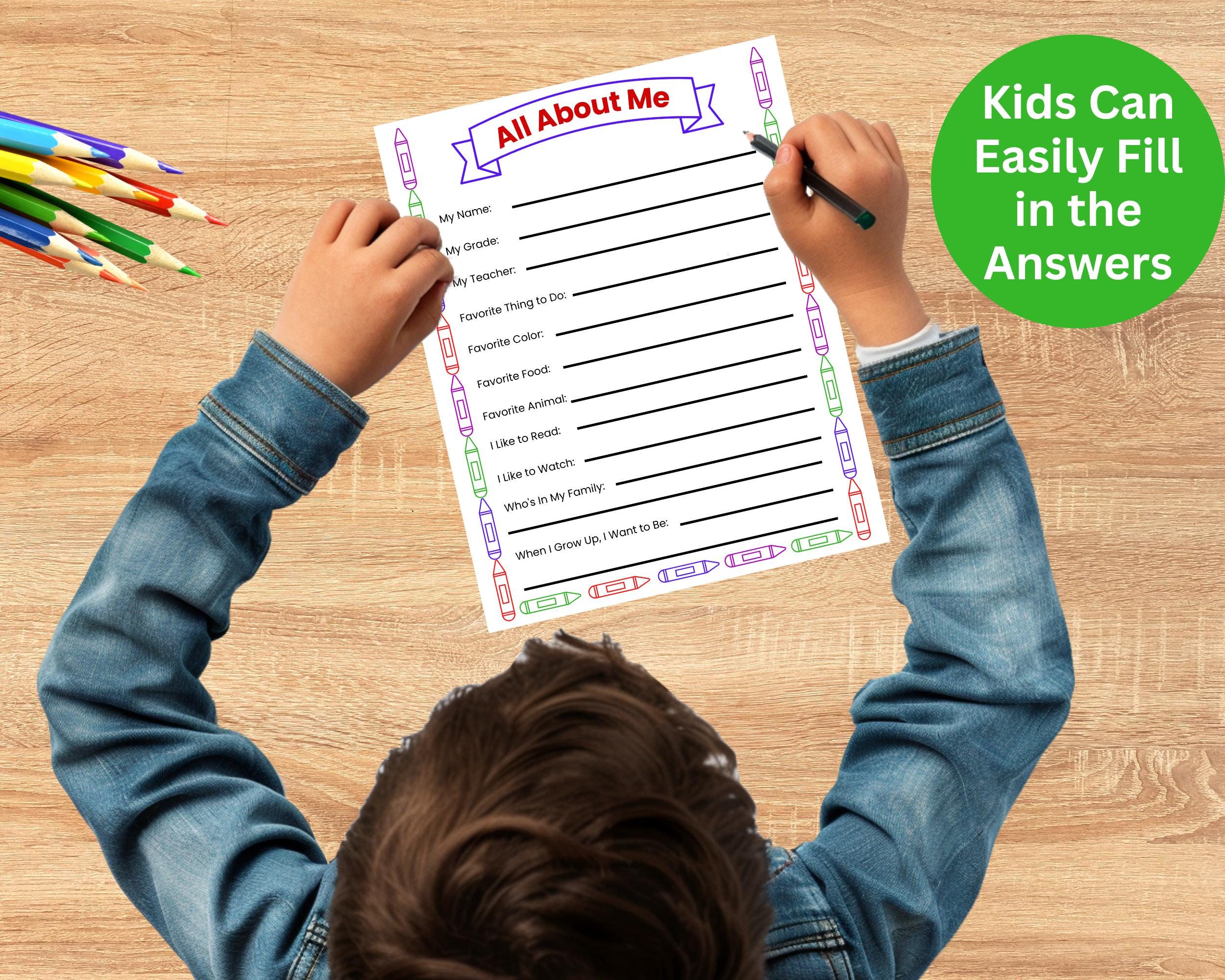All About Me Printable, Getting to Know Me, Elementary Worksheet, Back ...