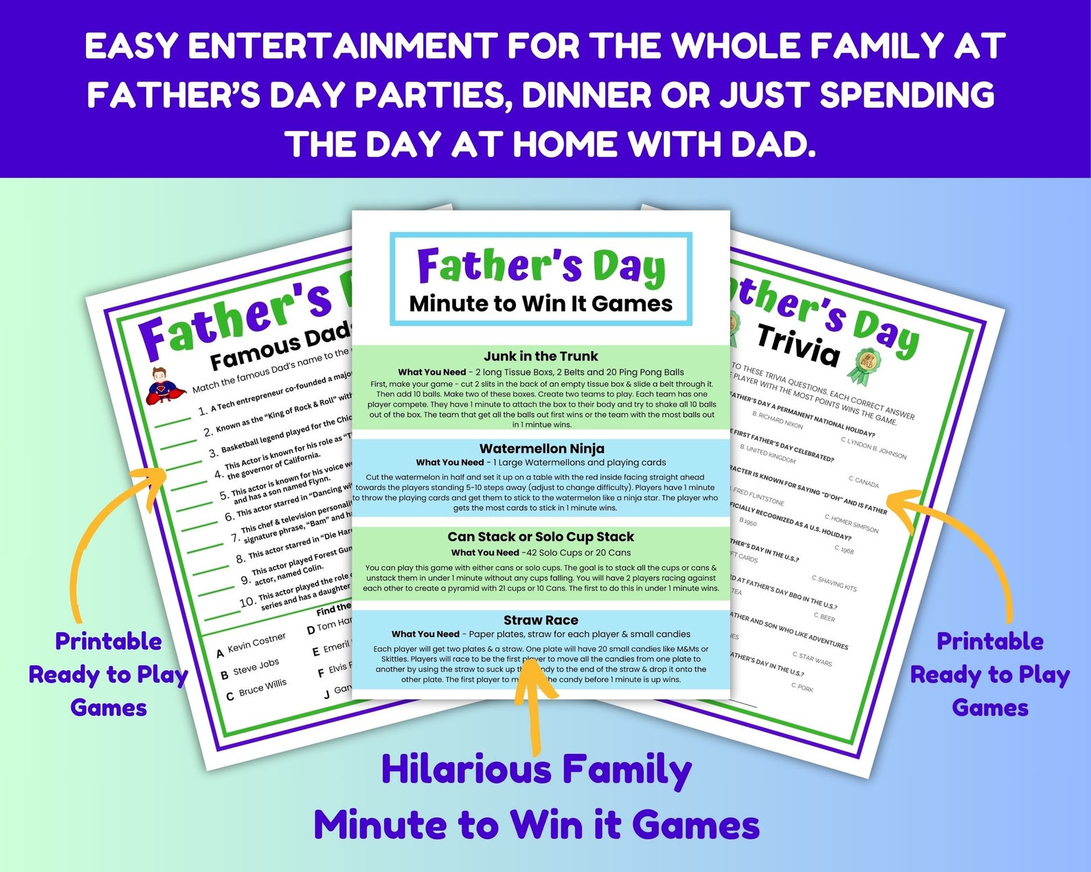 Father's Day Games Bundle, Father's Day Printable Games for Kids ...