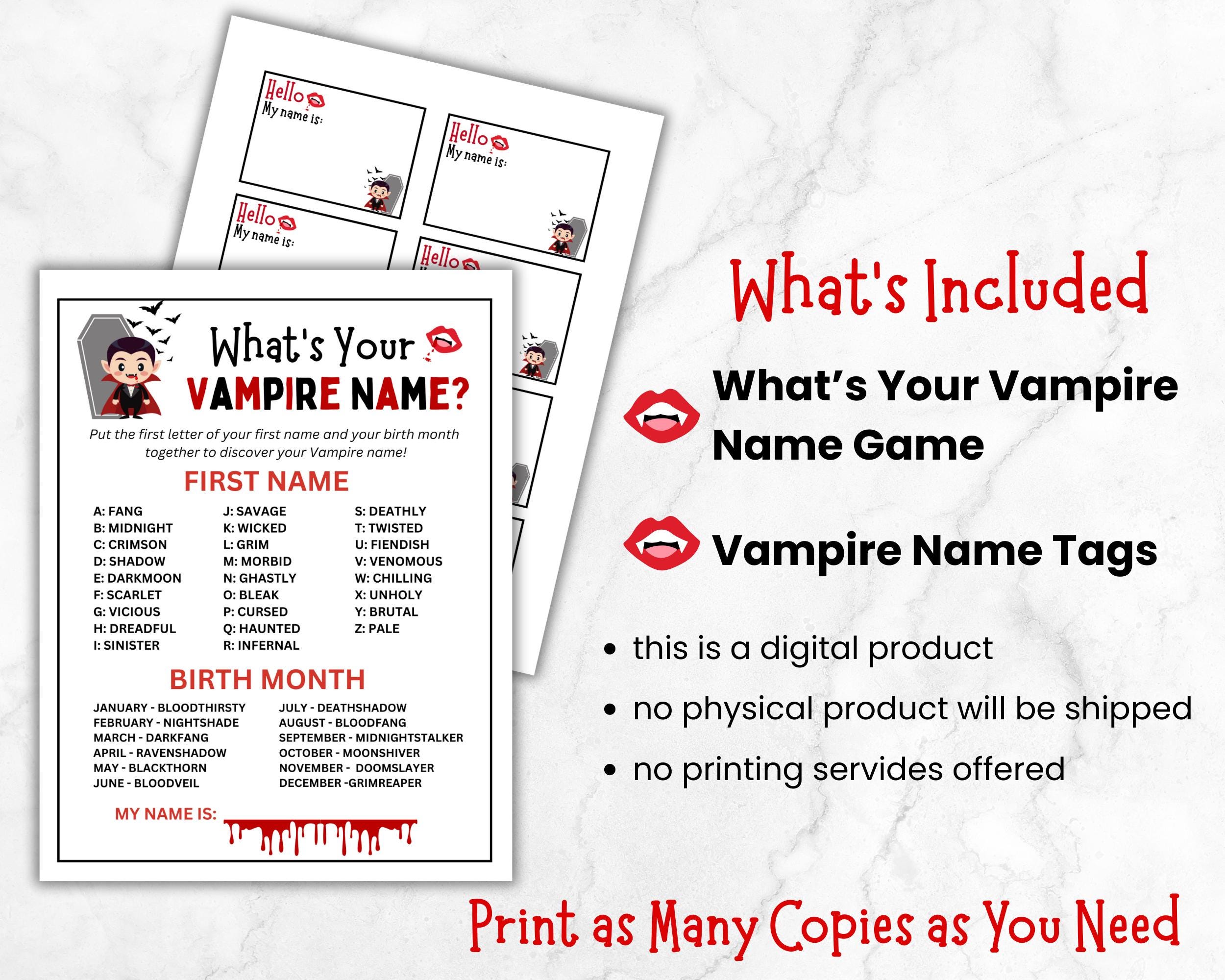 Vampire What's Your Name Game, Halloween Name Game Printable, Teen ...