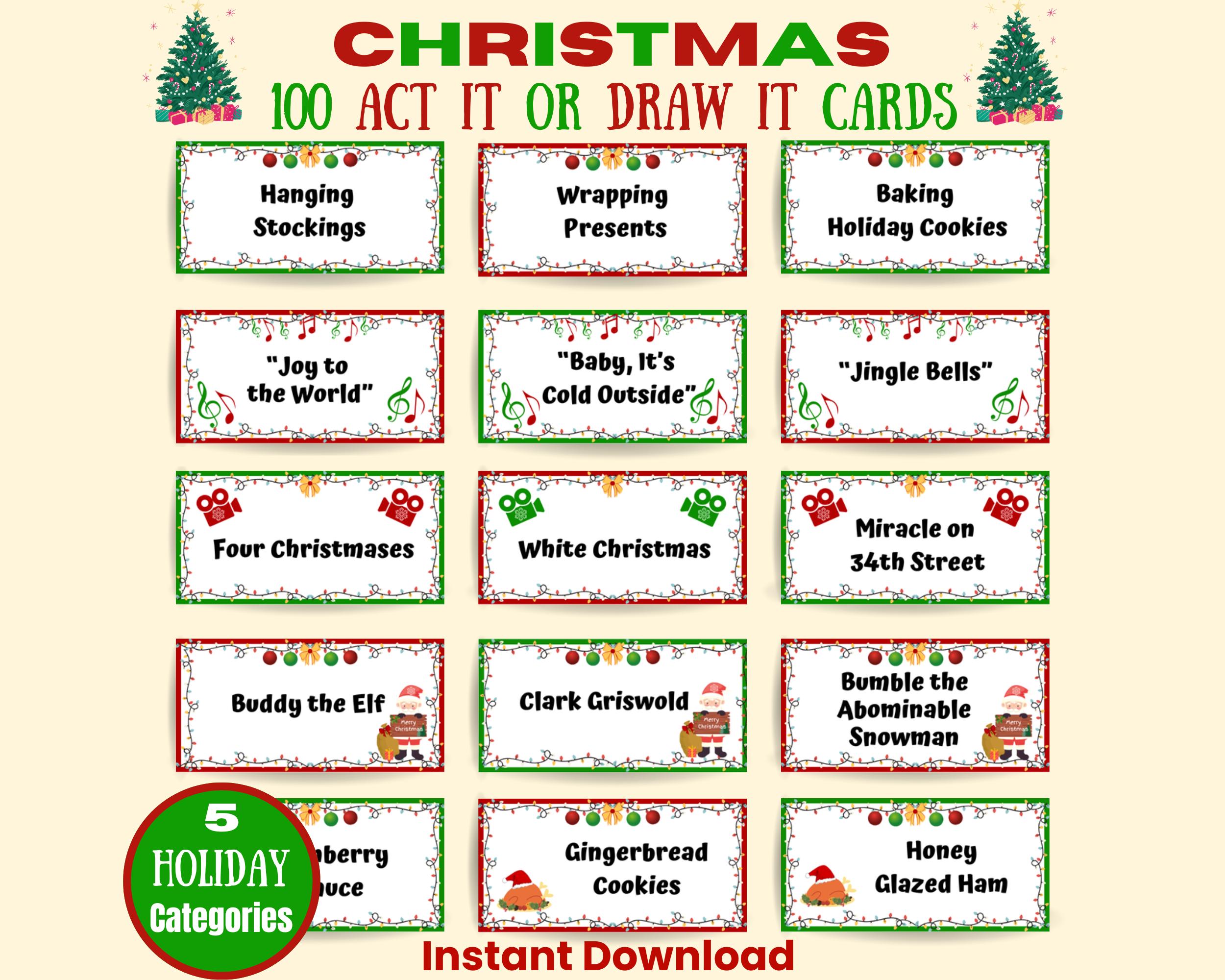 Christmas Charades Game, Act It or Draw It, Fun Christmas Games for ...