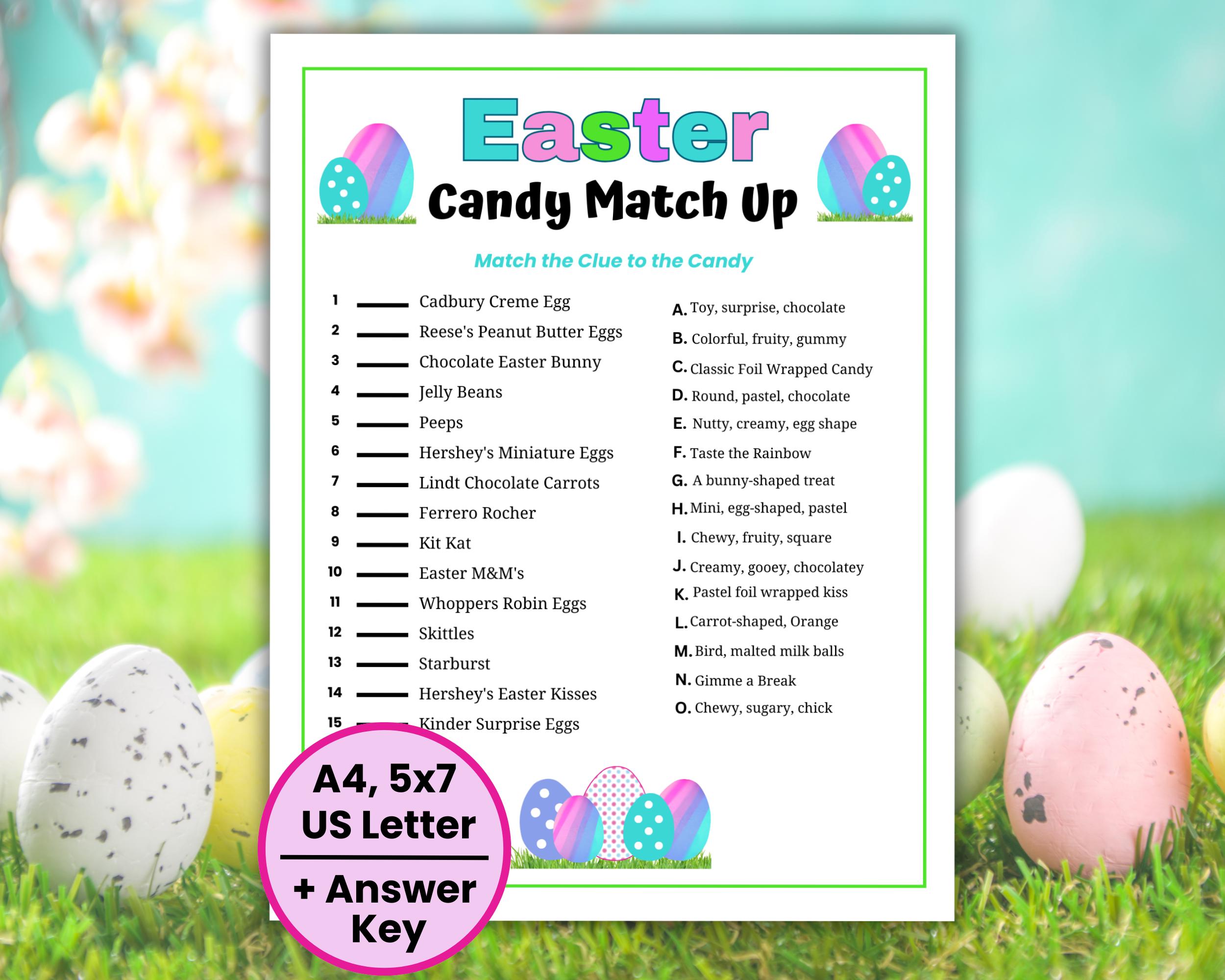 Easter Candy Match Game, Printable Candy Match Up, Easter Trivia Quiz ...