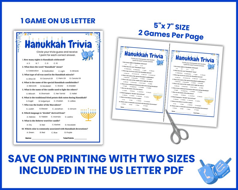 Hanukkah Trivia Game, Festival of Lights Activities, Family Chanukah ...