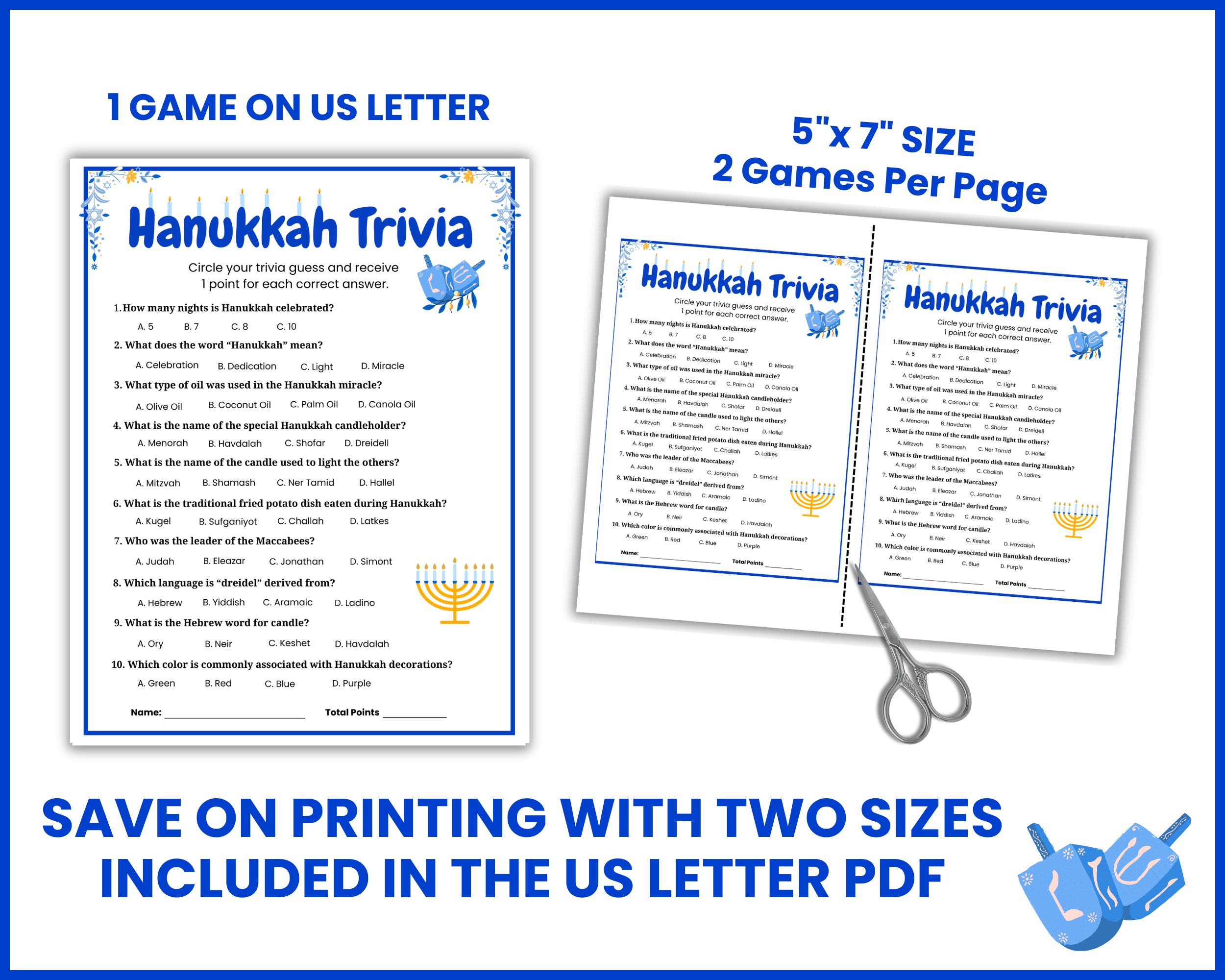 Hanukkah Trivia Game, Festival of Lights Activities, Family Chanukah ...