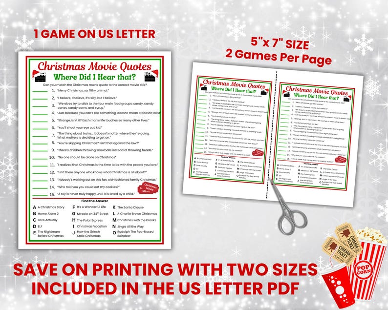 Christmas Movie Quotes Trivia Game, Holiday Movie Quote Game, Christmas ...