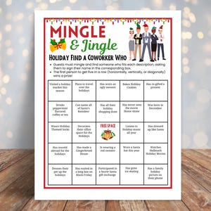 Holiday Mingle and Jingle Office Bingo, Find the Guest Bingo, Christmas ...