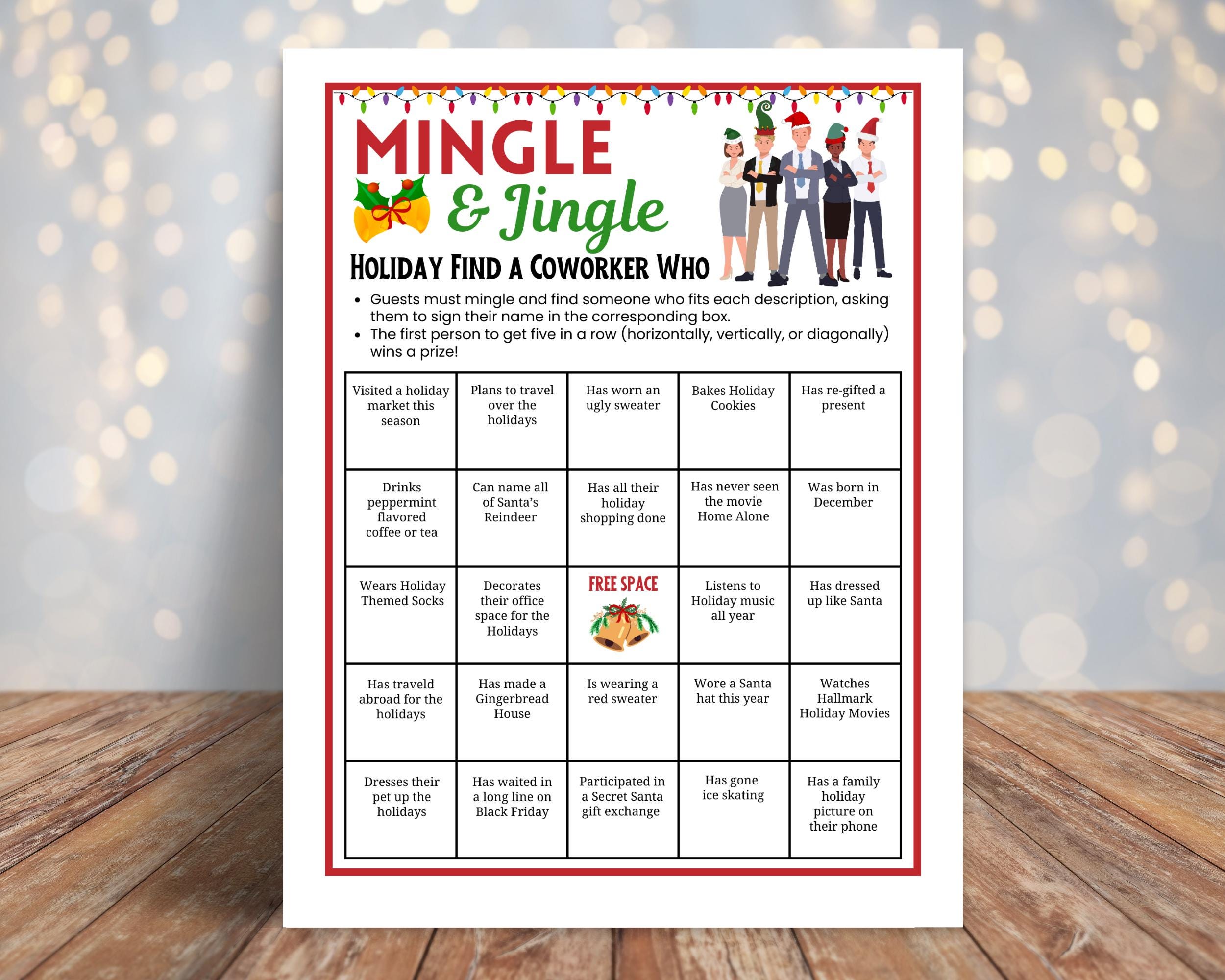 Holiday Mingle and Jingle Office Bingo, Find the Guest Bingo, Christmas ...