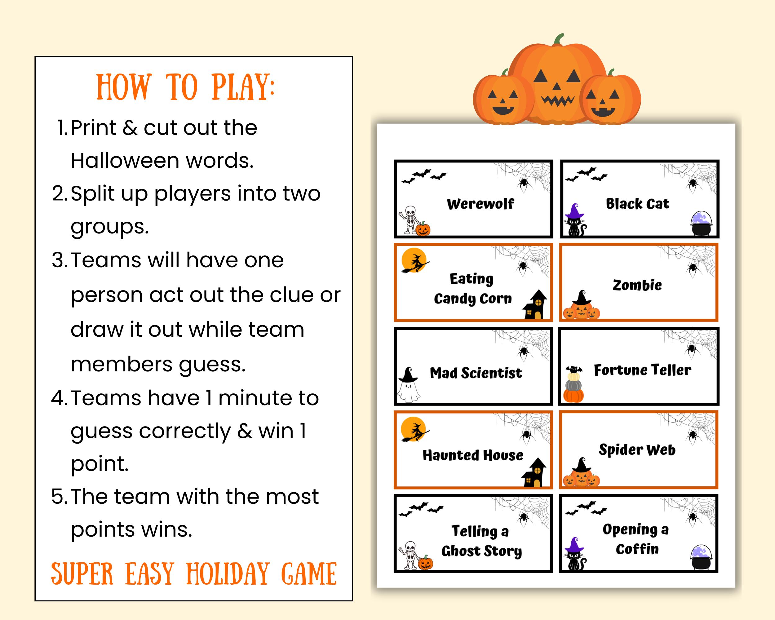 Halloween Charades Game Printable, Act It or Draw It, Fun Halloween ...