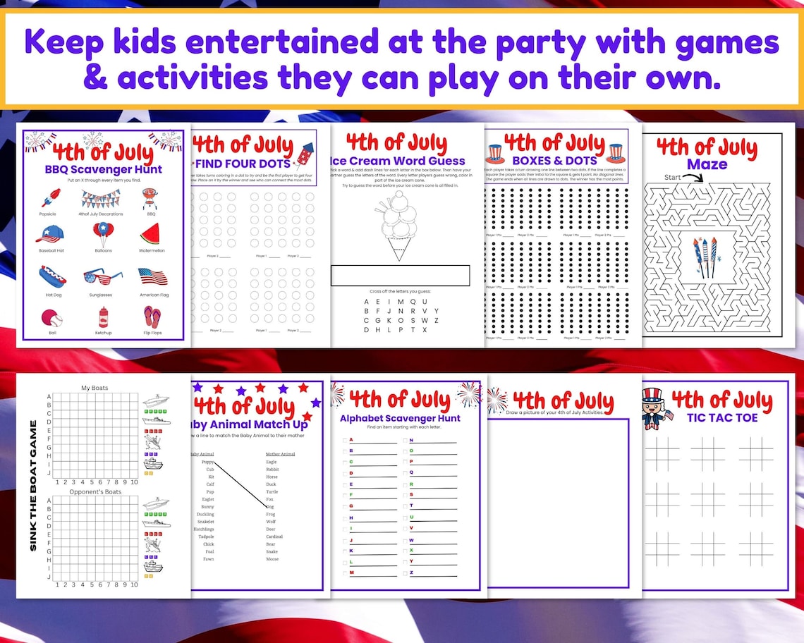 Printable 4th of July Games, Independence Day Games, 4th of July Party ...