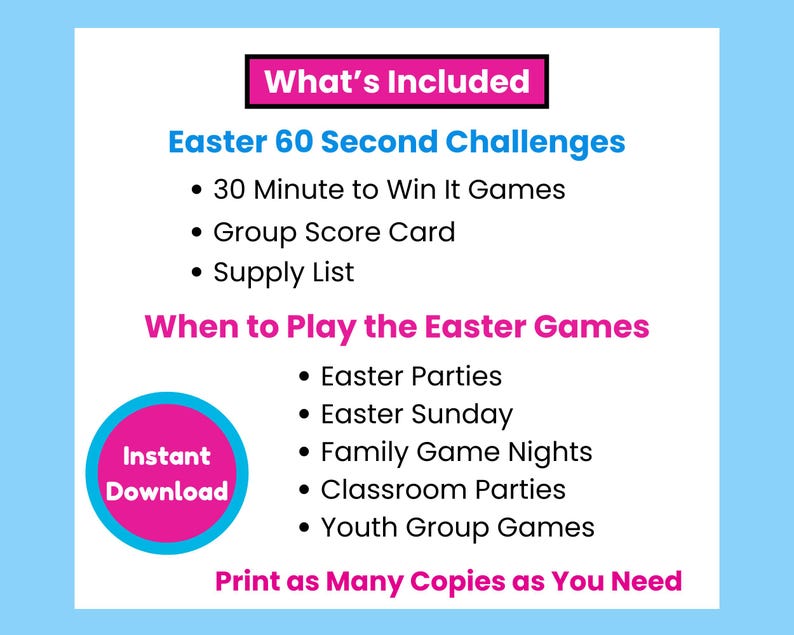 Easter Minute to Win It Games, Quick One Minute Games, Easter ...