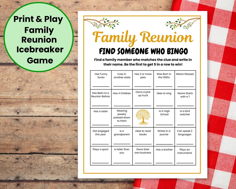 Family Reunion Bingo Game, Find the Guest Bingo Game, Games for Reunion ...