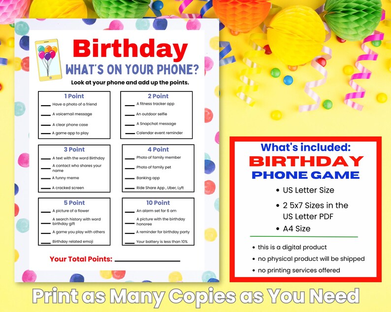 Birthday What's on Your Phone Game, Teen Birthday Game, Tween Birthday ...