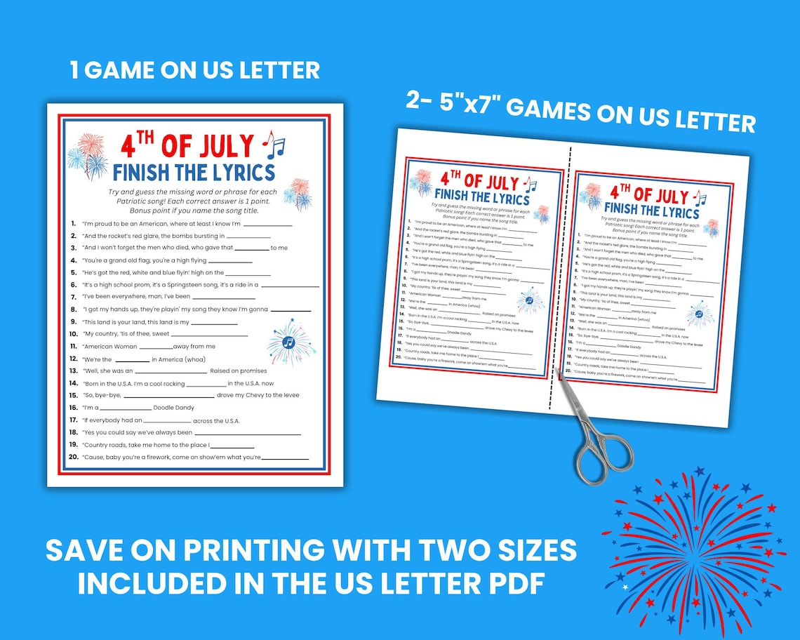 4th of July Finish the Lyrics Game, 4th of July Trivia Questions, 4th ...