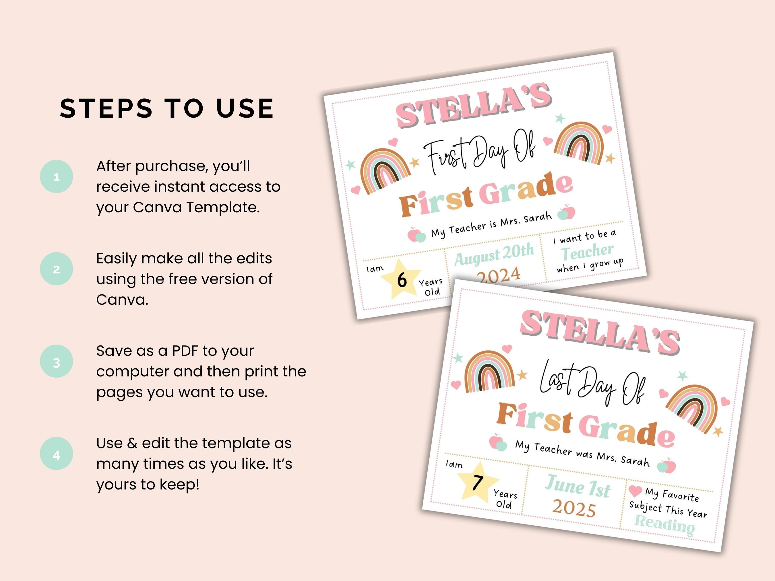 Editable First Day of School Sign Printable, Back to School Sign, Last ...