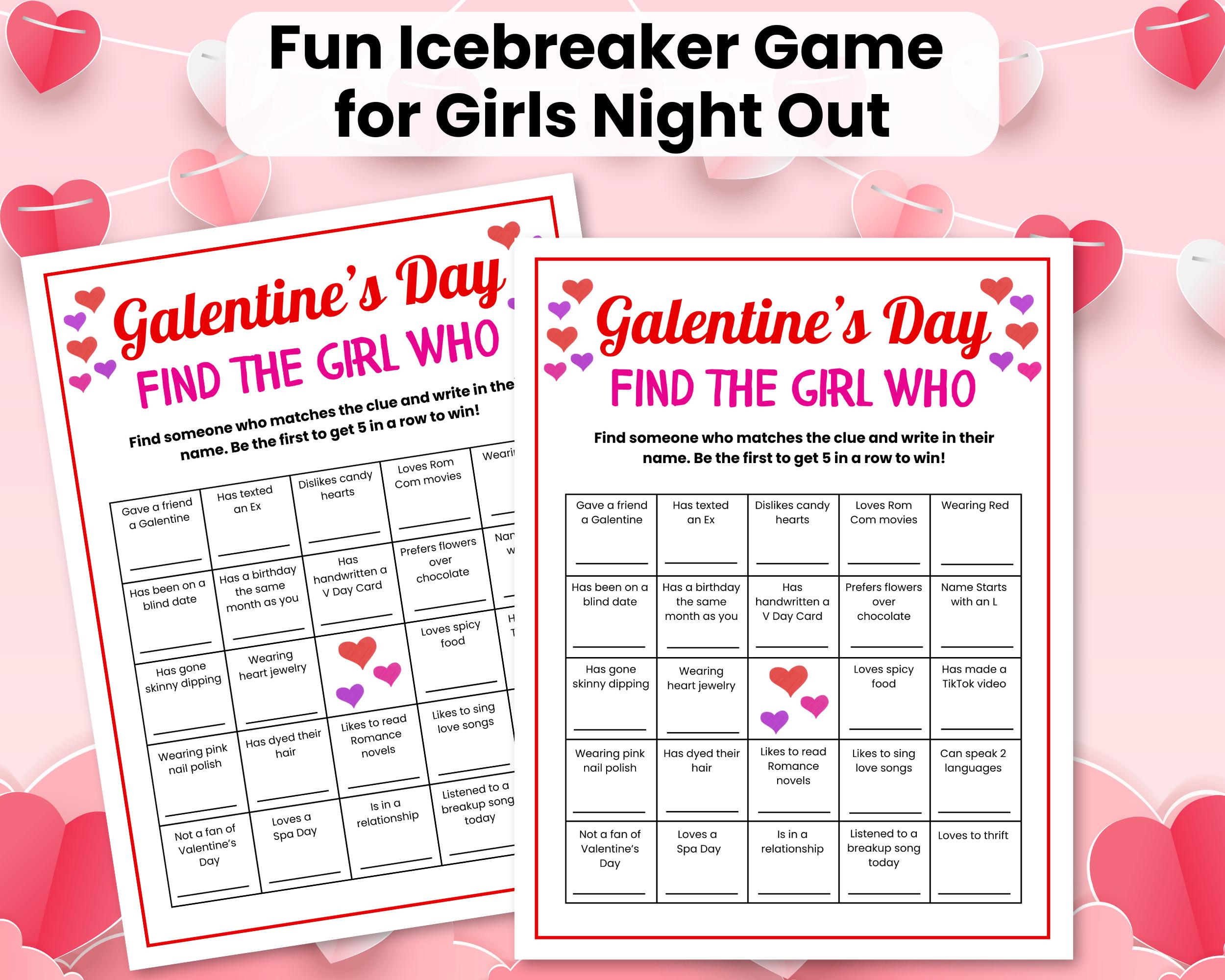 Galentine's Day Game Find Someone Who, Fun Girls Night Out Games ...
