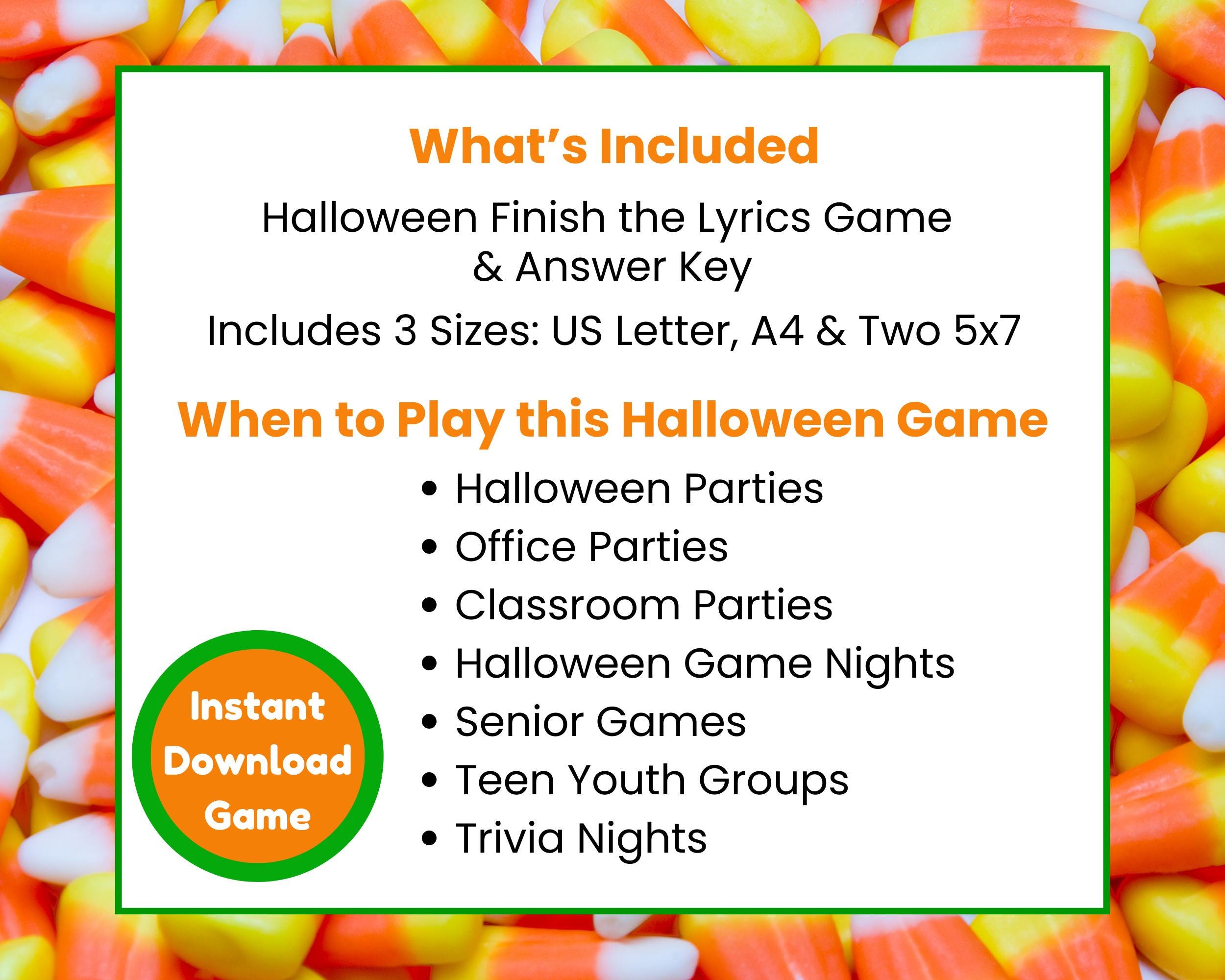 Halloween Finish the Lyrics Game, Printable Halloween Trivia Song Game ...