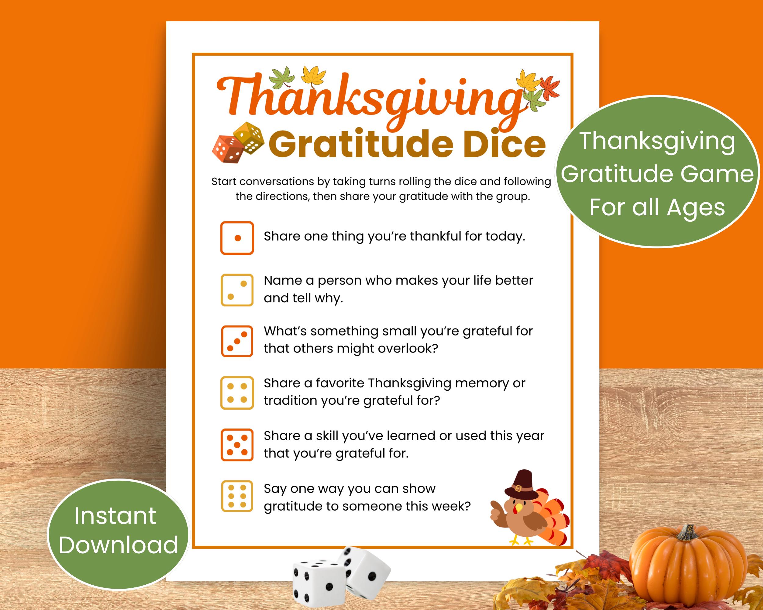 Thanksgiving Gratitude Dice Game, Printable Thanksgiving Gratitude Game ...