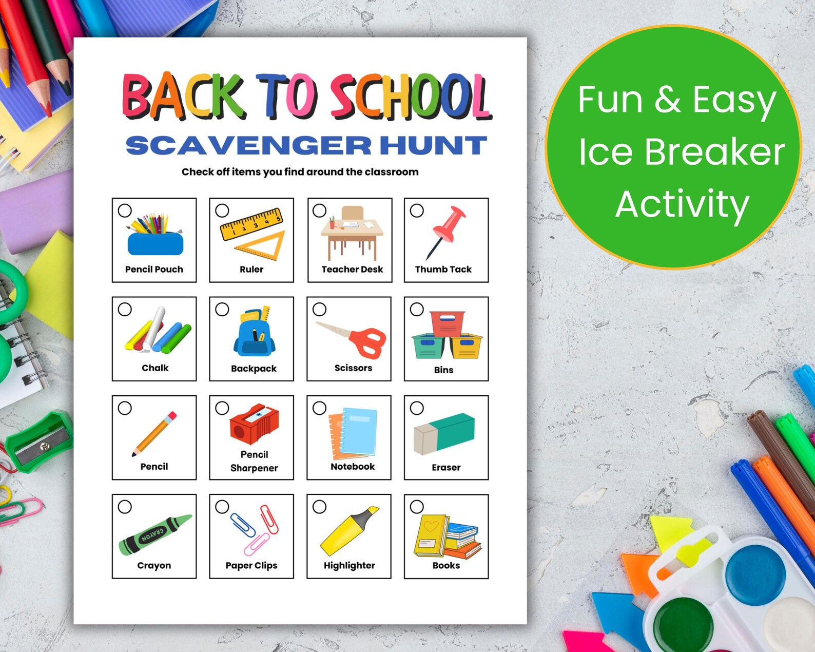 Classroom Scavenger Hunt for Kids, First Day Activities, Back to School ...
