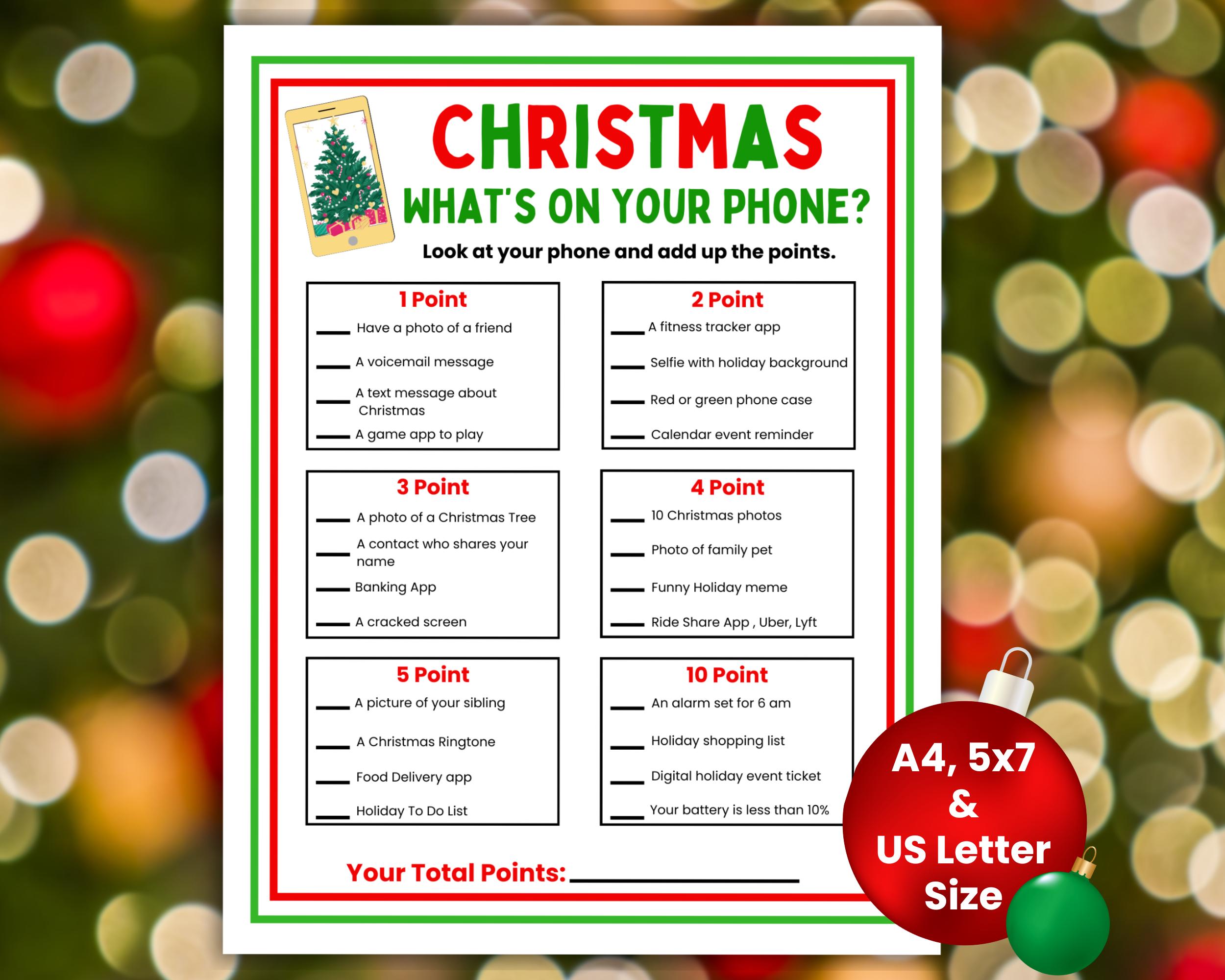 What's on Your Phone Christmas Game, Christmas Phone Game, Phone ...