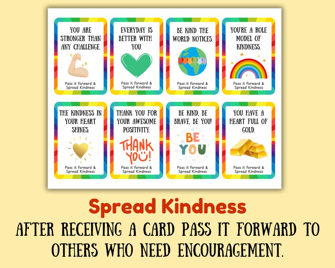 Printable Kindness Cards, Postive Affirmation Cards, Encouraging Notes ...
