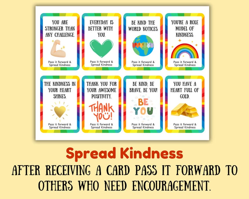 Printable Kindness Cards, Postive Affirmation Cards, Encouraging Notes ...