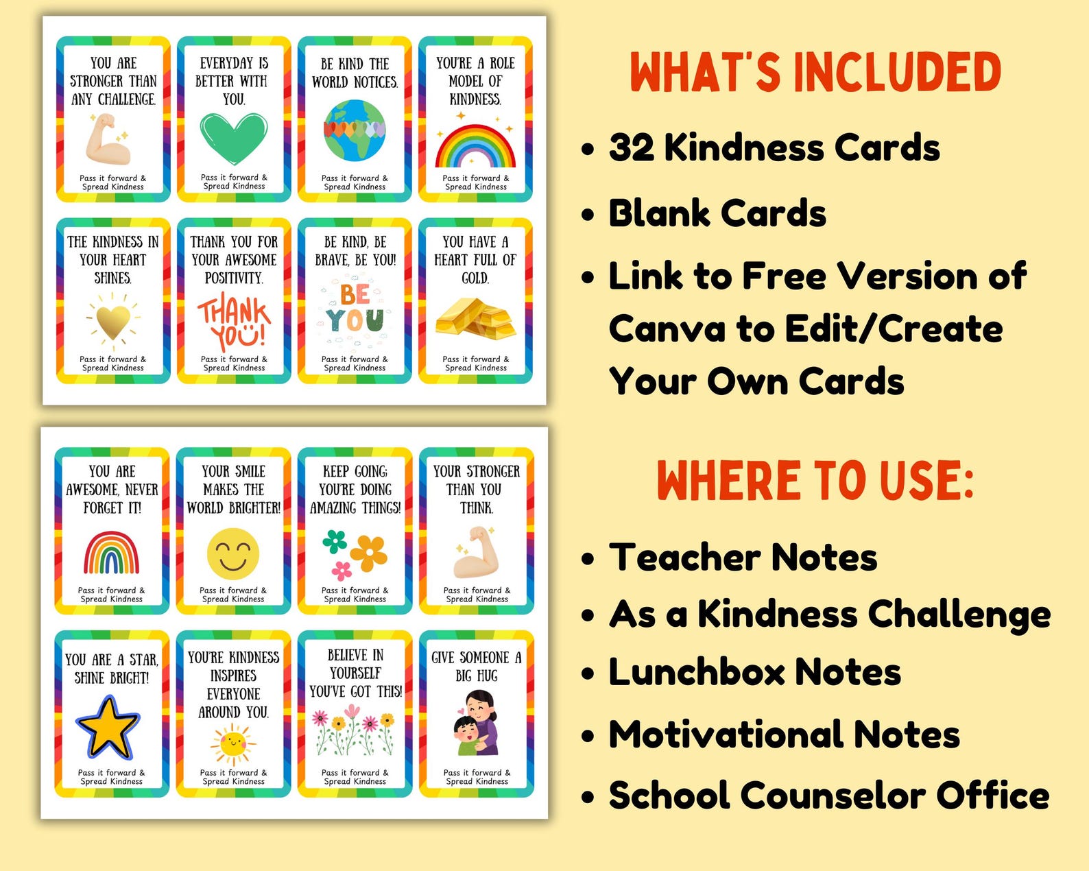 Printable Kindness Cards, Postive Affirmation Cards, Encouraging Notes ...