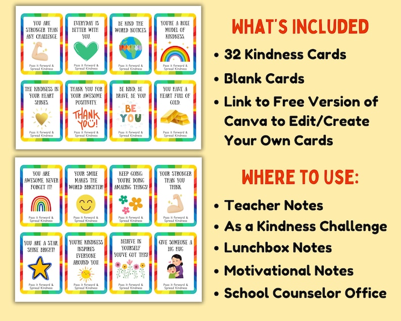 Printable Kindness Cards, Postive Affirmation Cards, Encouraging Notes ...
