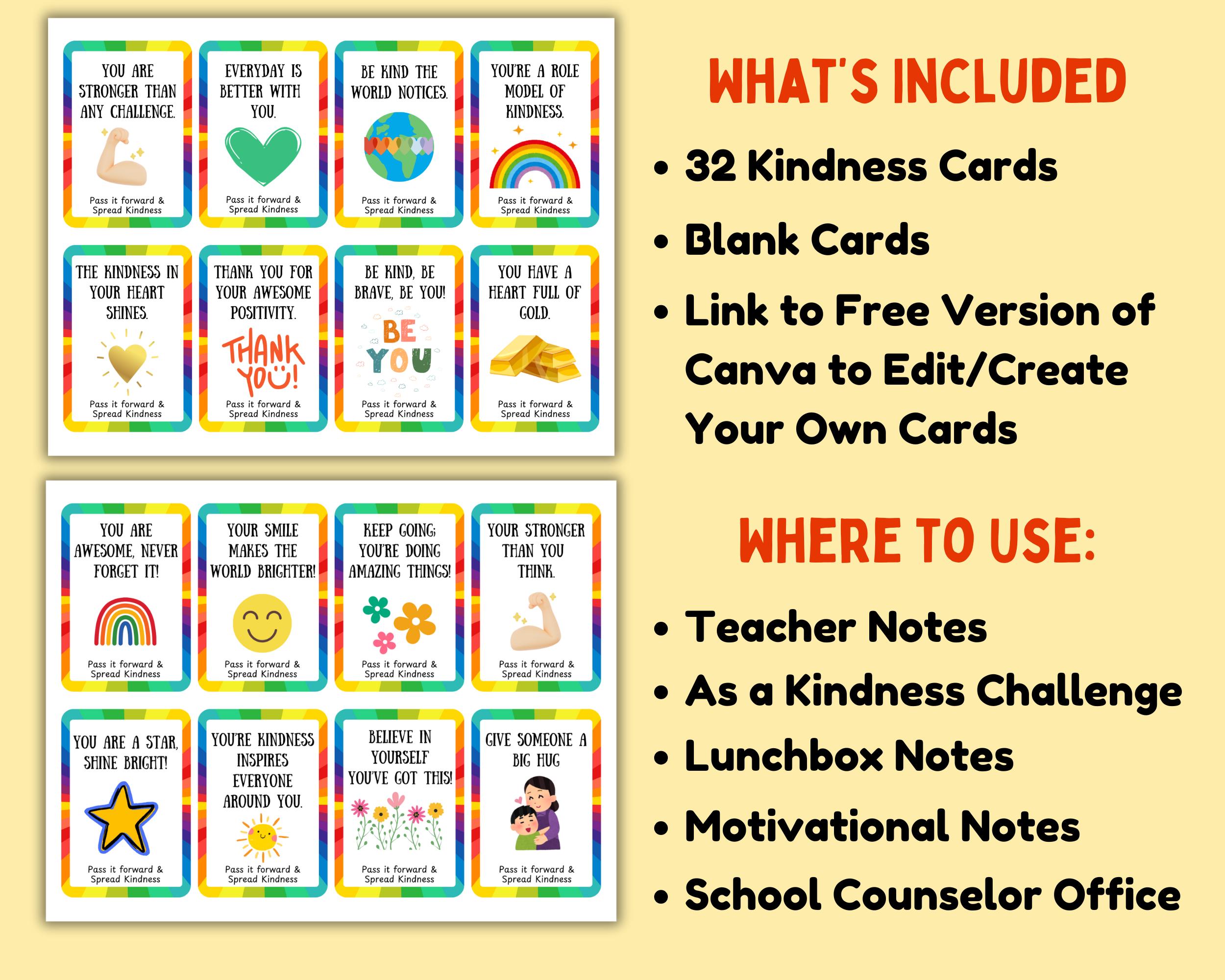 Printable Kindness Cards, Postive Affirmation Cards, Encouraging Notes ...