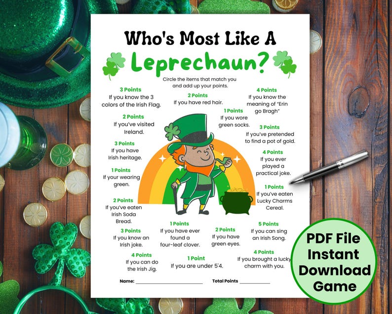 Who's Most Like a Leprechaun St. Patrick's Day Game, St. Patrick's ...