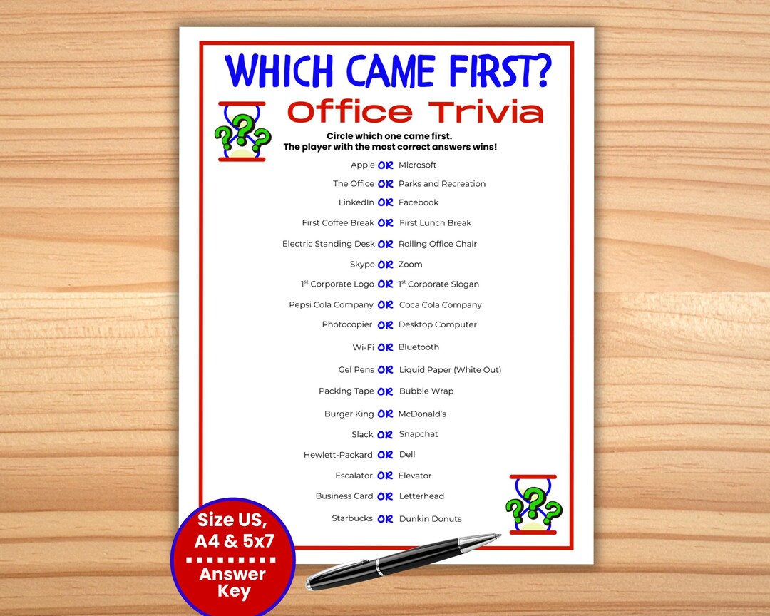 Office Trivia Game Which Came First, Fun Office Games for Staff ...