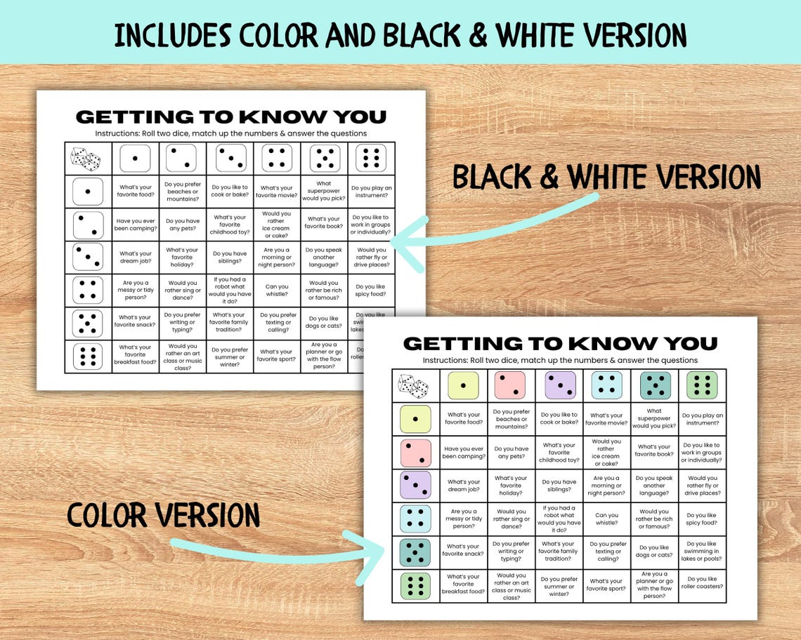 Get to Know You Game, Icebreaker Games, Printable Dice Game for Teens ...