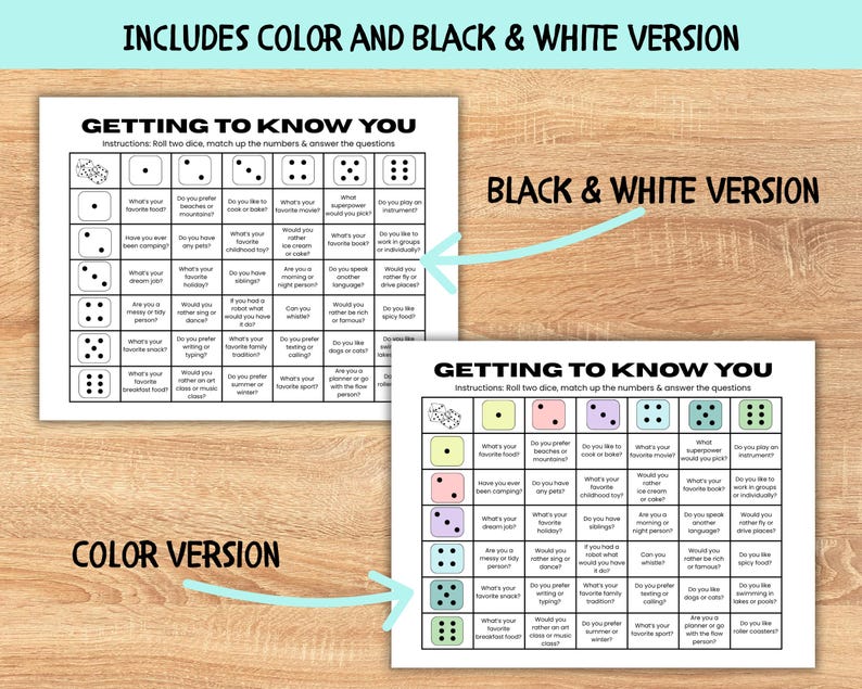 Get to Know You Game, Icebreaker Games, Printable Dice Game for Teens ...