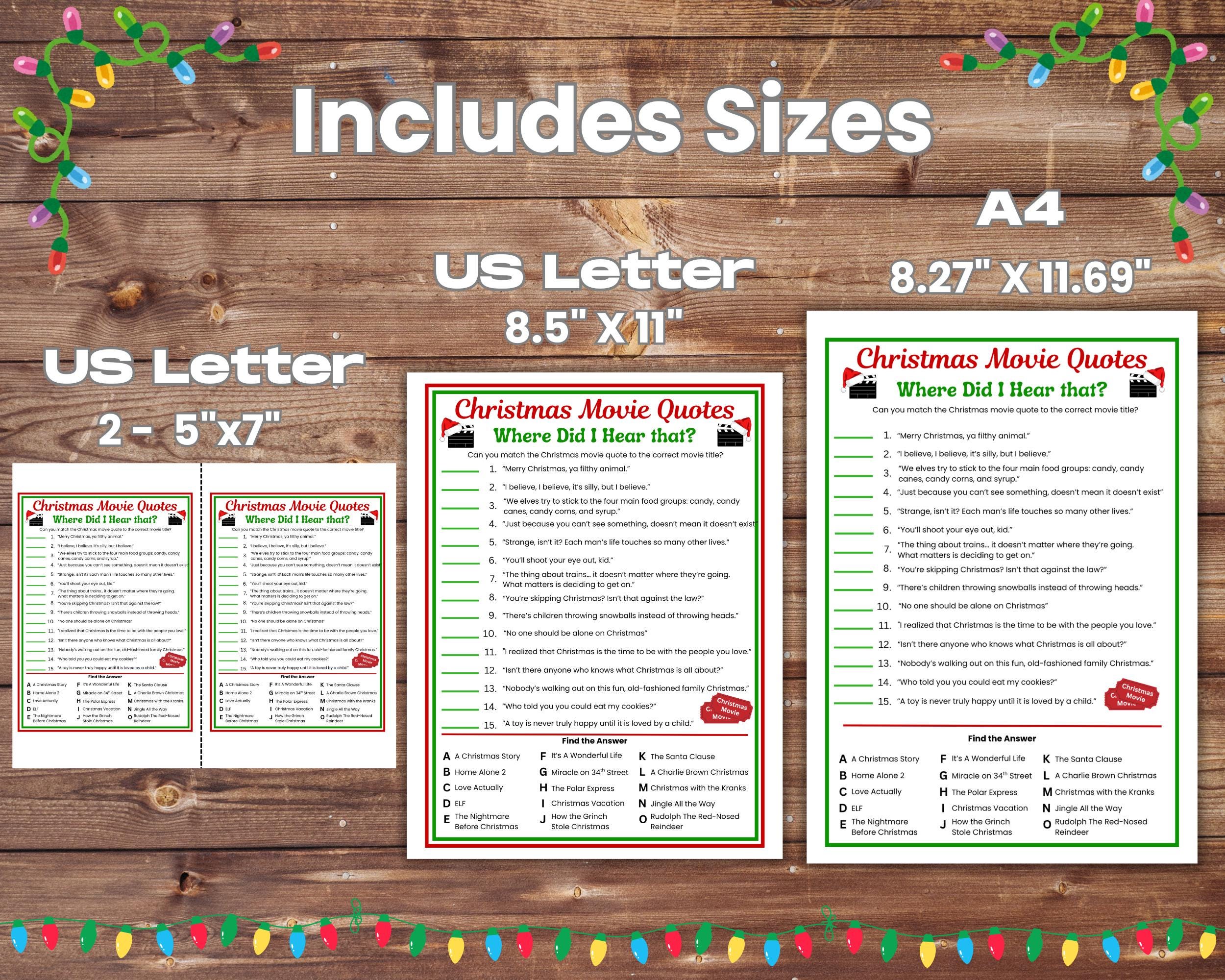 Christmas Movie Quotes Trivia Game, Holiday Movie Quote Game, Christmas ...