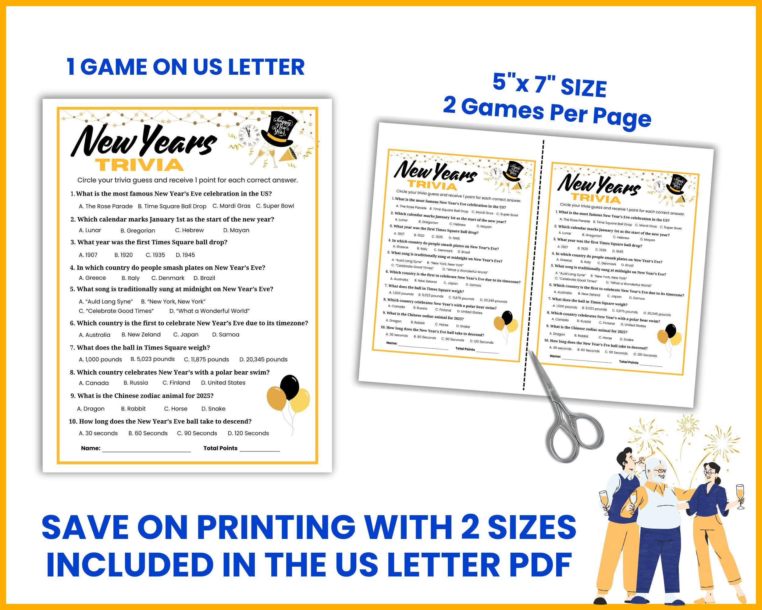New Years Trivia Game, Printable New Year's Eve Party Game, New Years ...