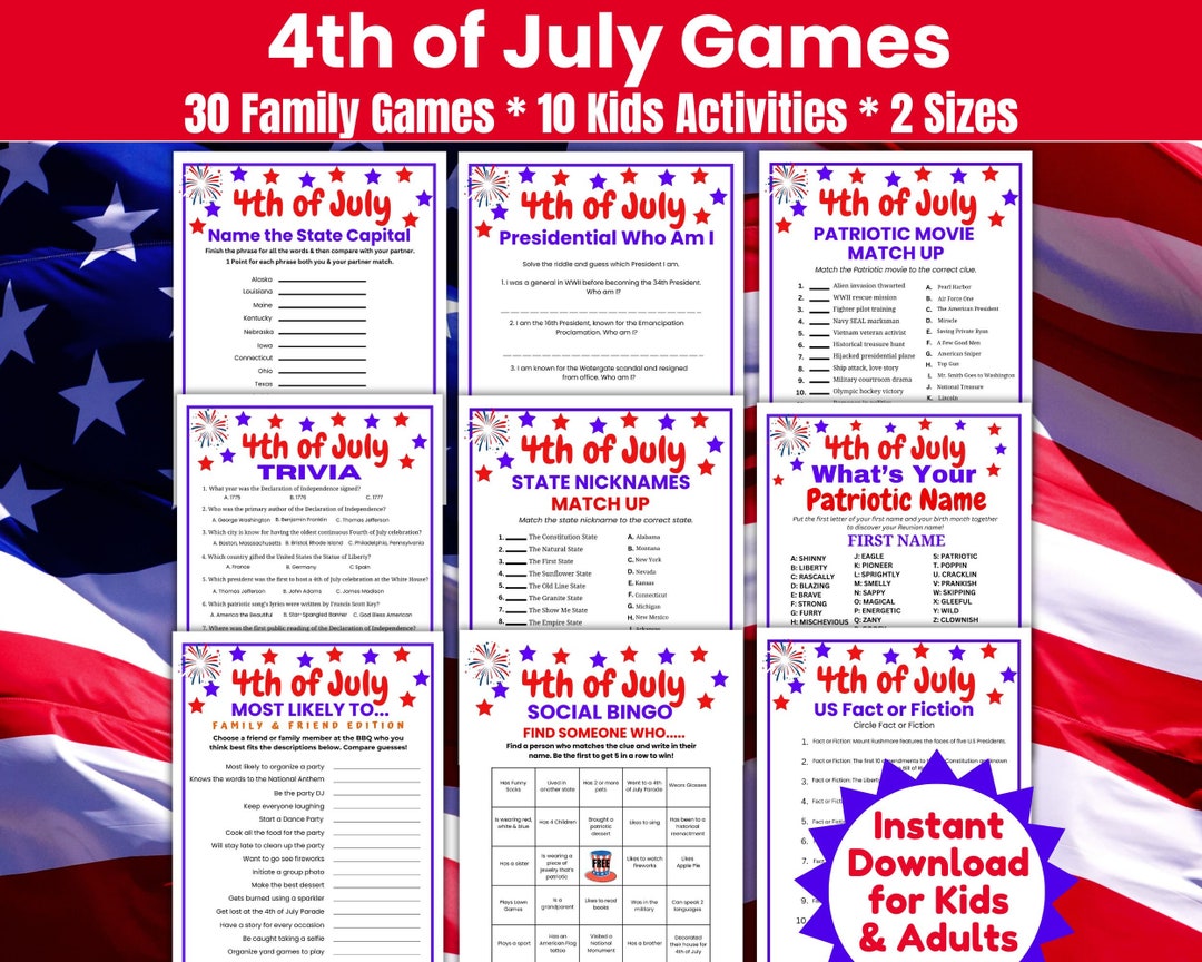 Printable 4th of July Games, Independence Day Games, 4th of July Party ...