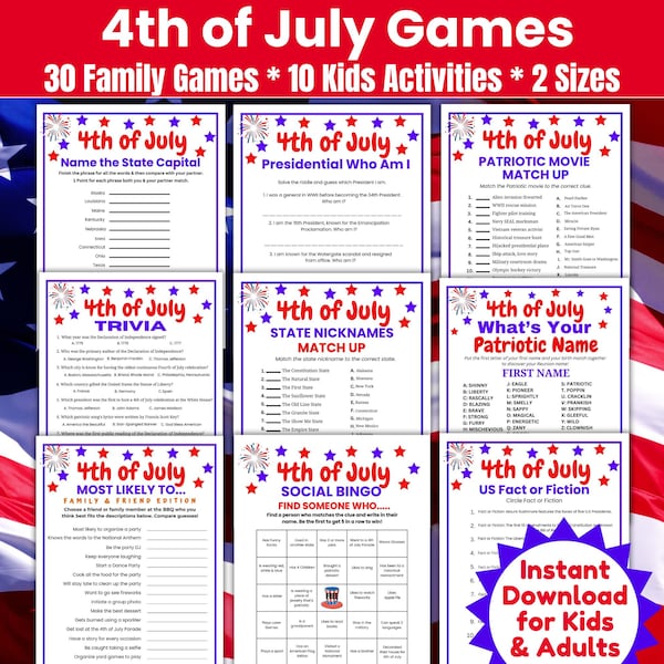 Printable 4th of July Games, Independence Day Games, 4th of July Party ...