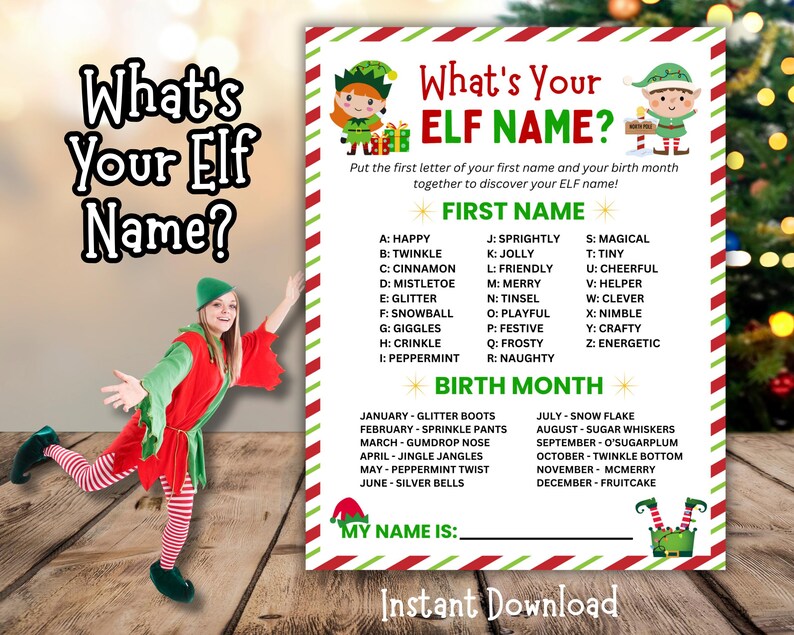 What's Your Elf Name Game, Christmas Elf Name Generator, Elf Name Tag ...