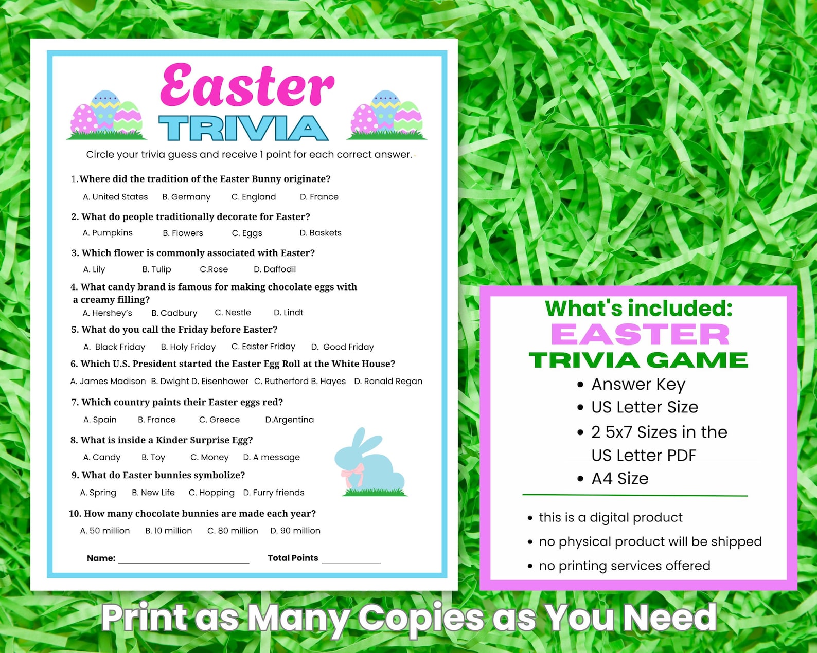 Easter Trivia Game, Printable Easter Games, Easter Party Game, Spring ...