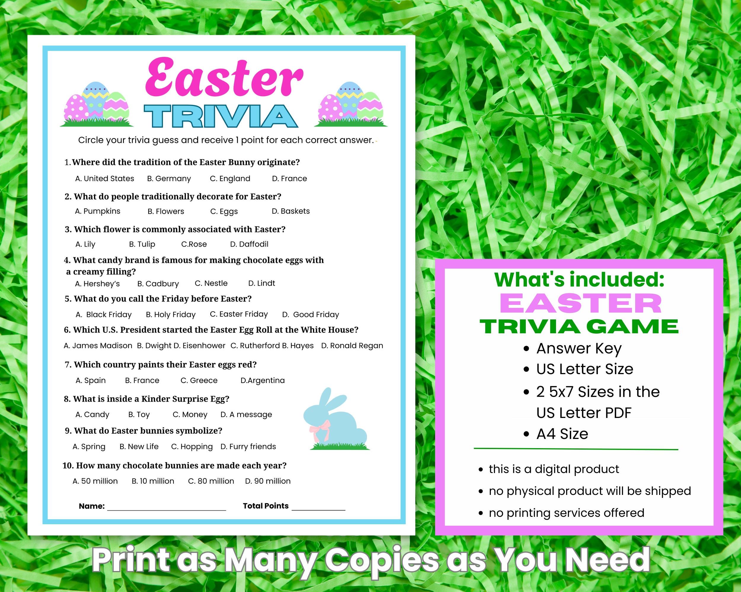 Easter Trivia Game, Printable Easter Games, Easter Party Game, Spring ...
